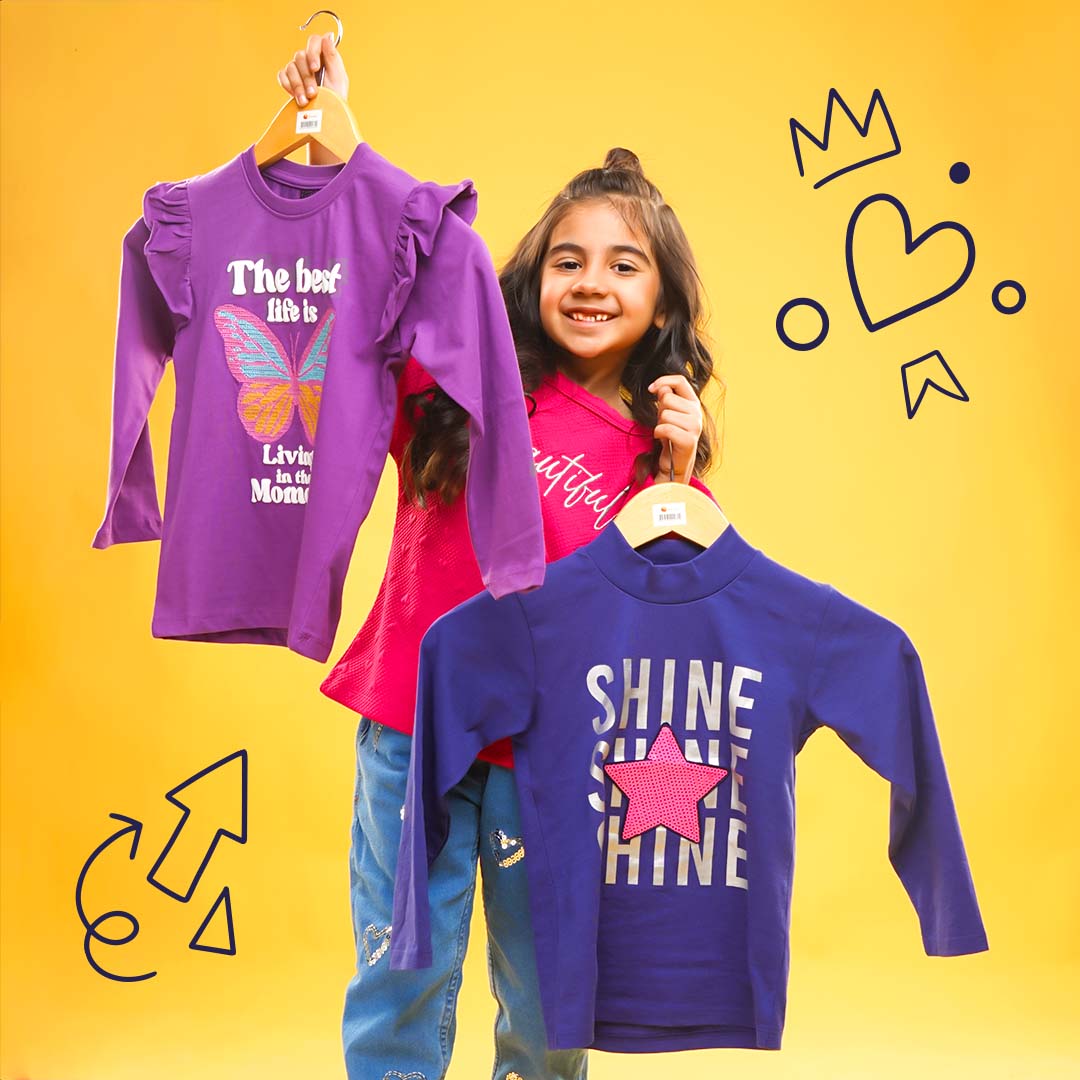 Girls Apparel Designer Choice – Sweaters & T-Shirts | Bachaa Party