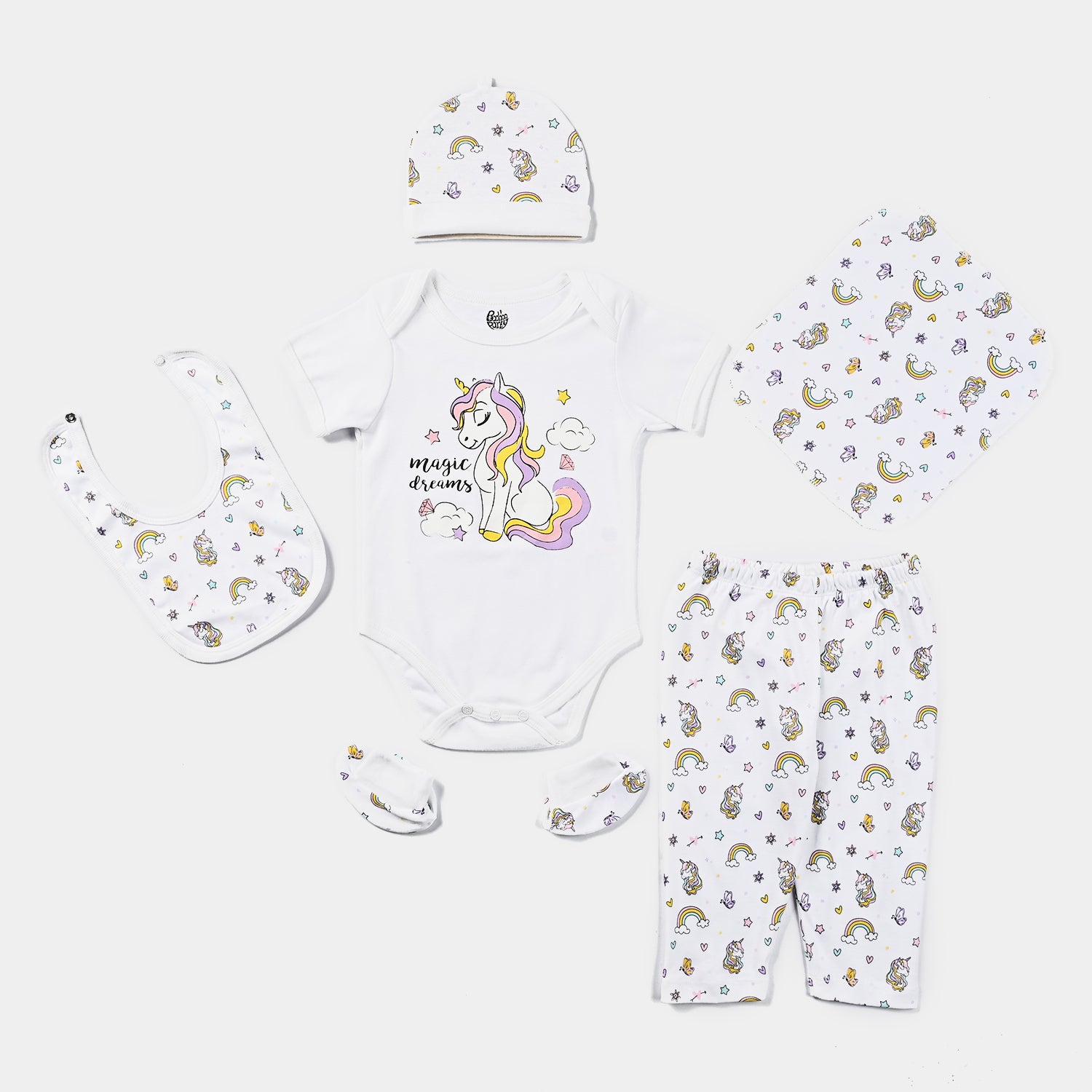 Infant Girls Cotton Interlock 6 Piece Set-(Romper/Cap/Bib/Socks ...