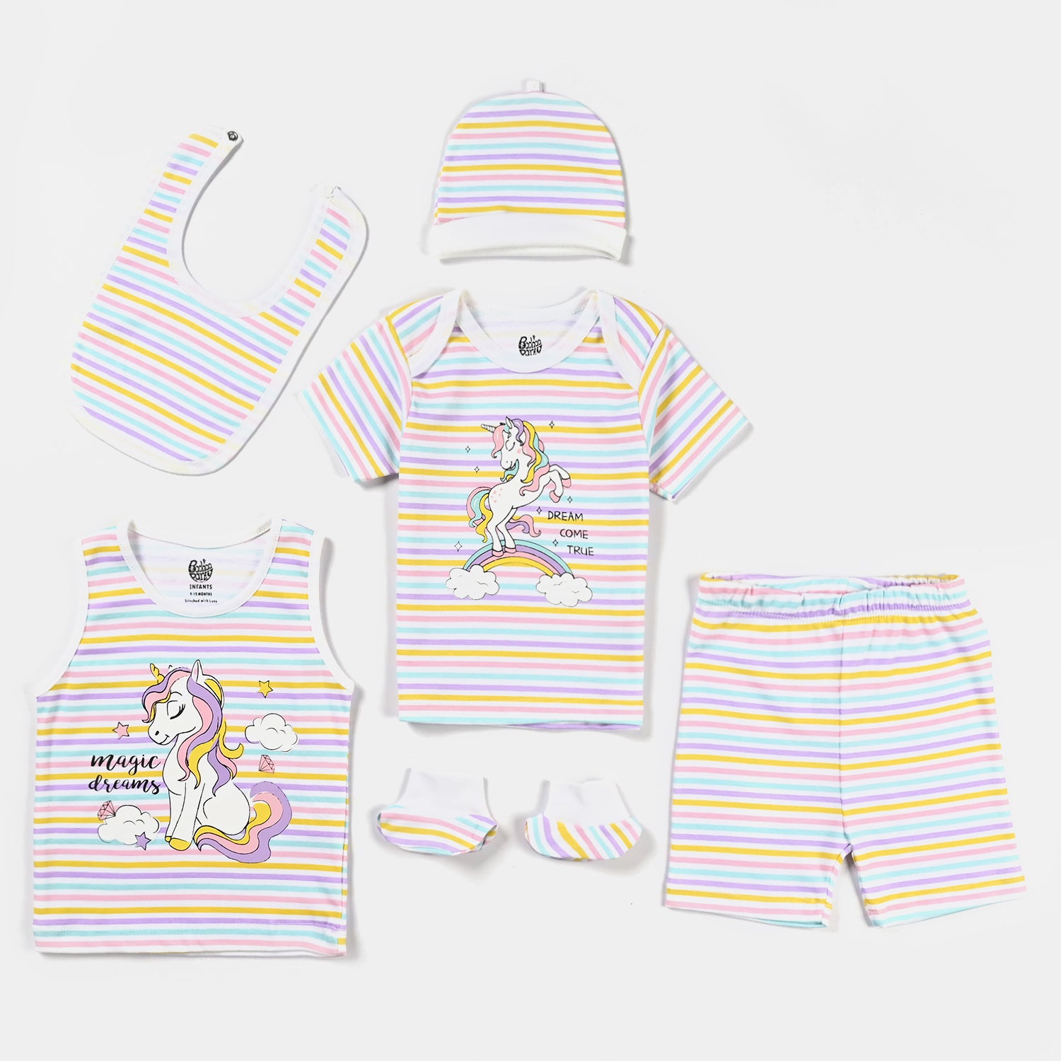 Infant Girls Cotton Interlock 6 Piece Set (T-Shirt/Cap/Bib/Socks/Sando ...
