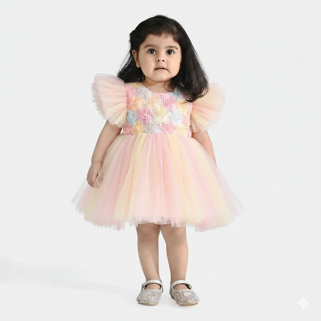 Infant Girls Net Fancy Frock-Joyfull-Multi Price in Pakistan | Bachaa Party