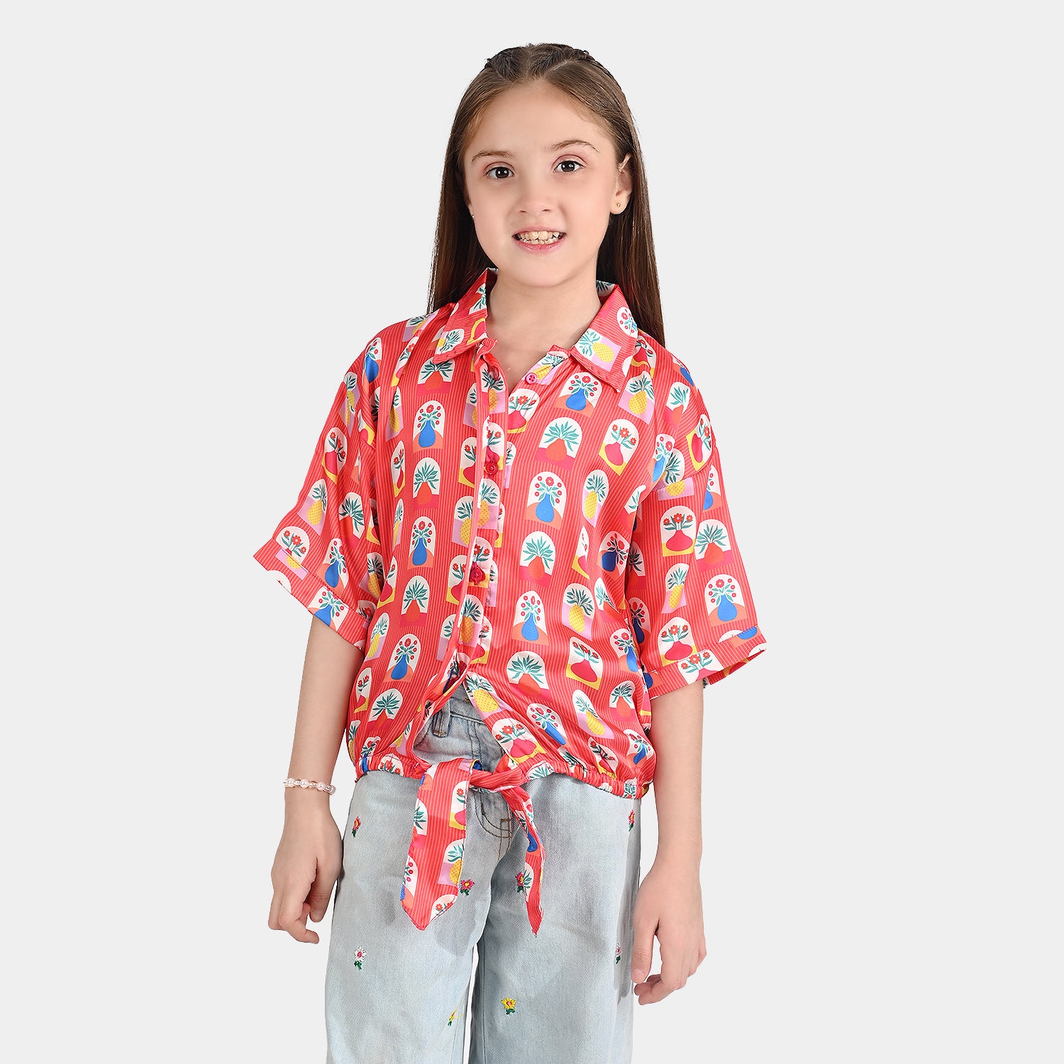 Girls poly cambric Casual Top Red Flora-RED Price in Pakistan | Bachaa ...