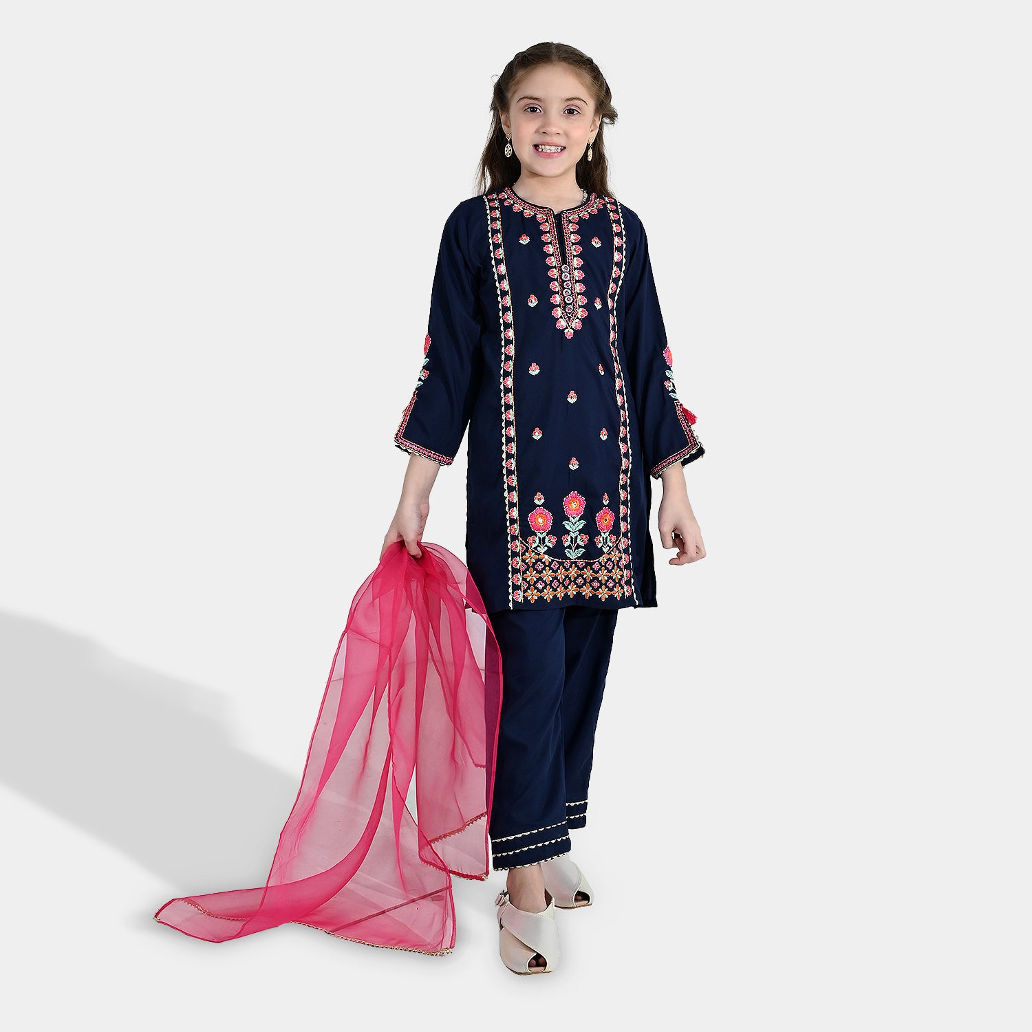 Girls poly cambric 3Pcs Rangeen-Navy Blue Price in Pakistan | Bachaa Party