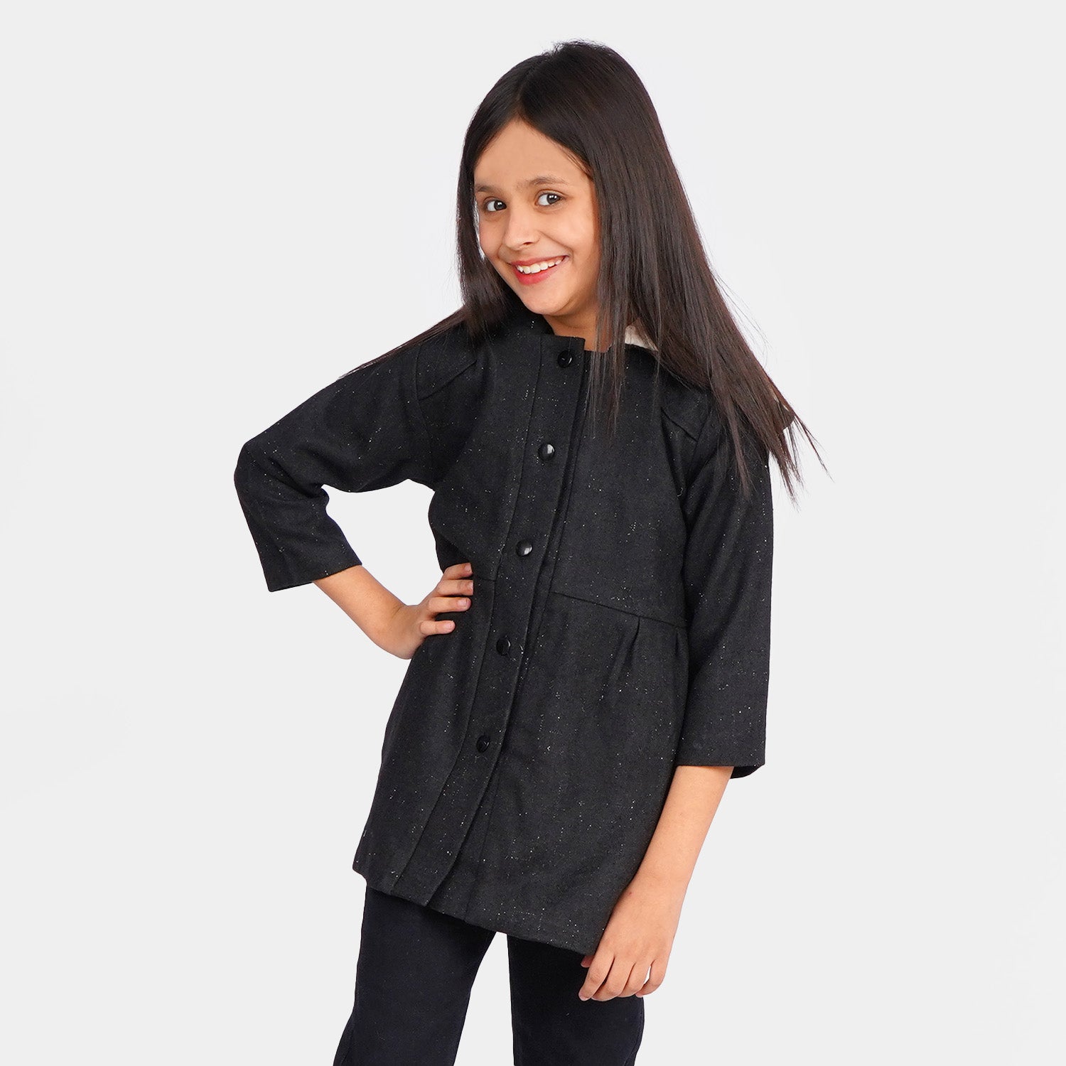 Girls Stylish Woolen Coat - BLACK Price in Pakistan | Bachaa Party