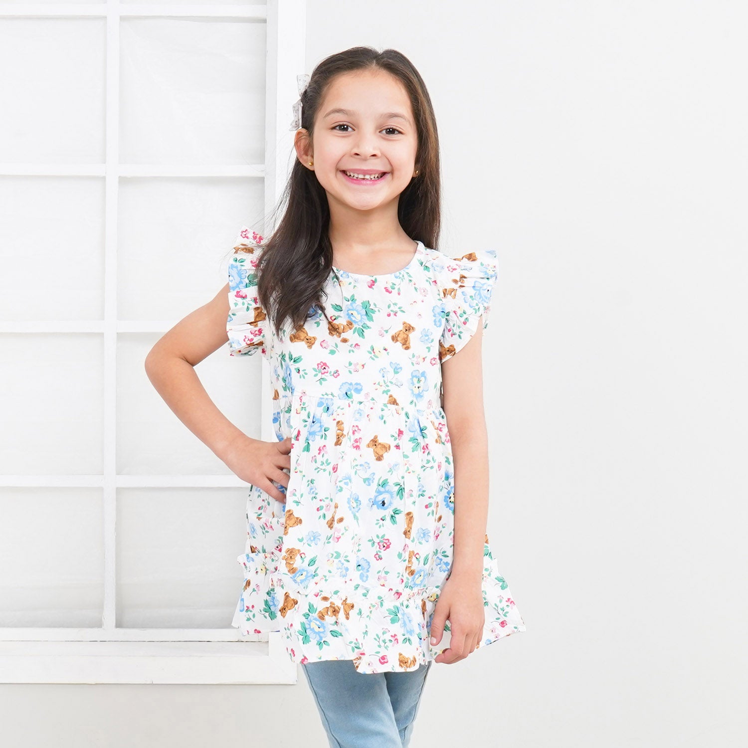 Girls Cotton Casual Frock Teddy Bear - White Price in Pakistan | Bachaa ...
