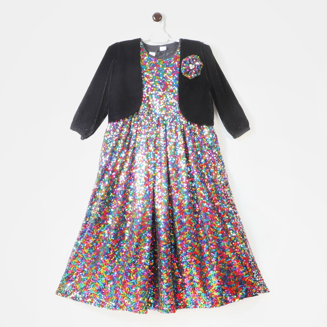 Fashion Girls Sequins Maxi With Velvet Shrug - Black Multi Price in ...