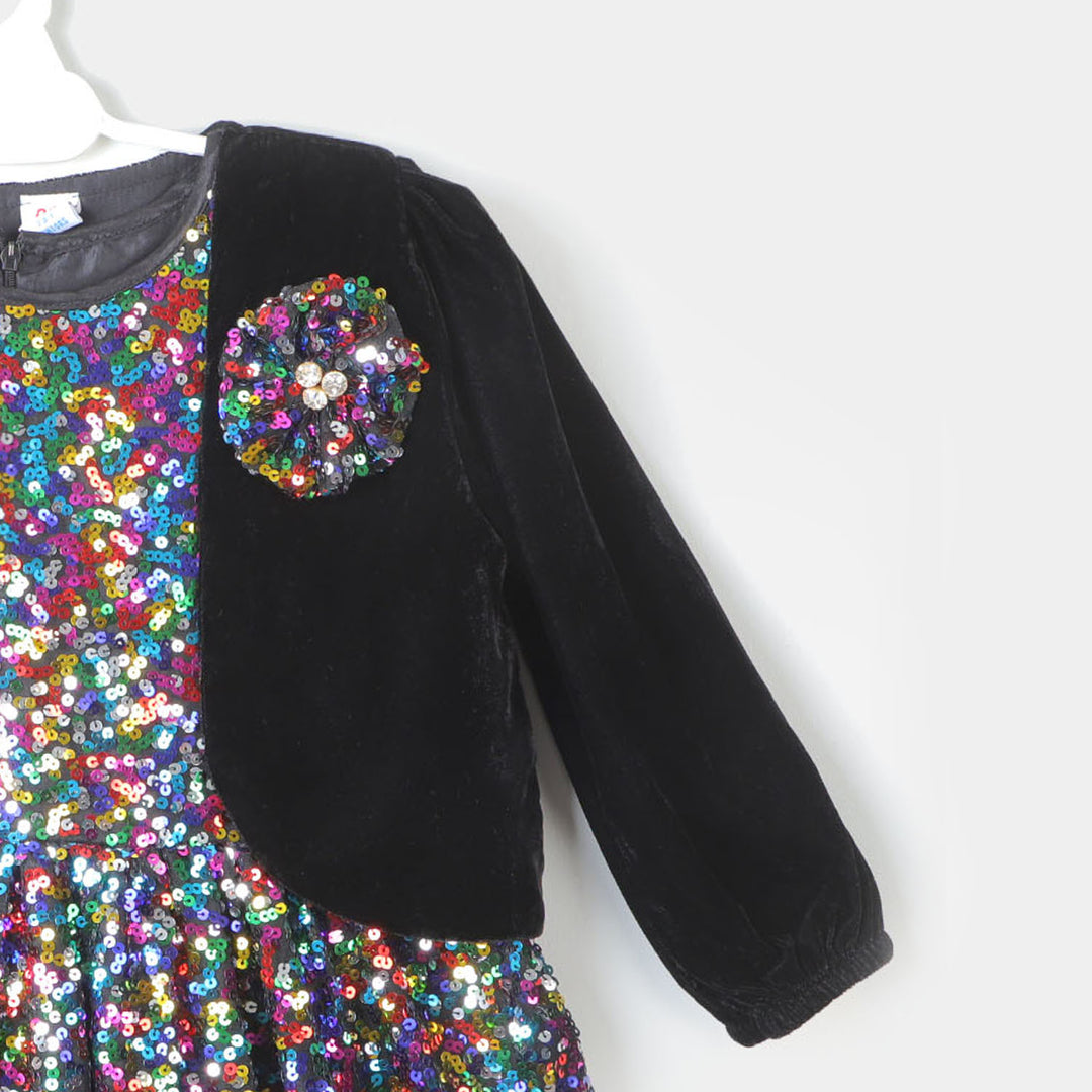Fashion Girls Sequins Maxi With Velvet Shrug - Black Multi Price in ...