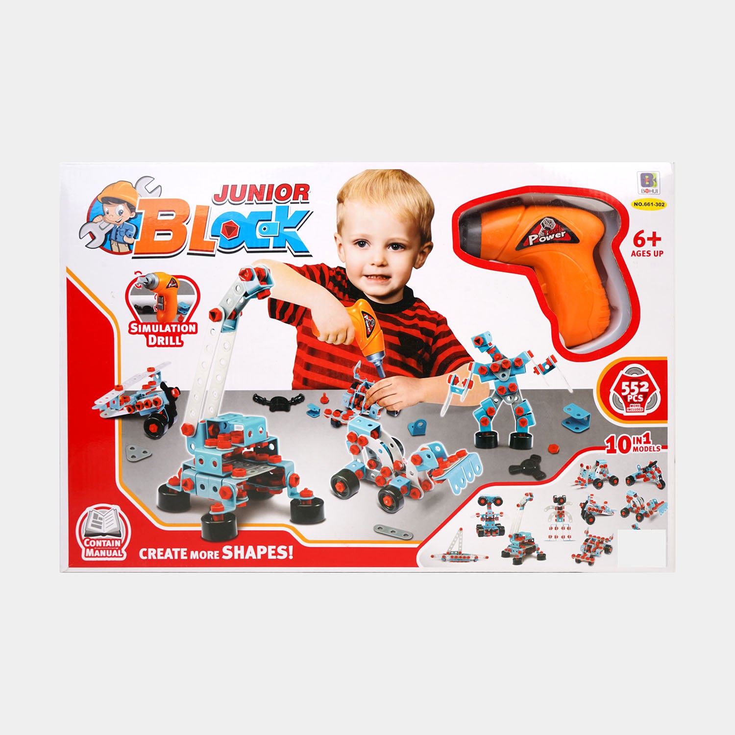 Junior Engineer Kids Construction Tool Kit with Battery Operated Drill ...